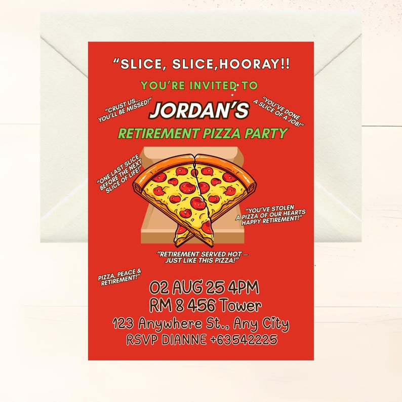 Retirement Pizza Party Invitation: Funny Coworker Farewell (5x7 ...