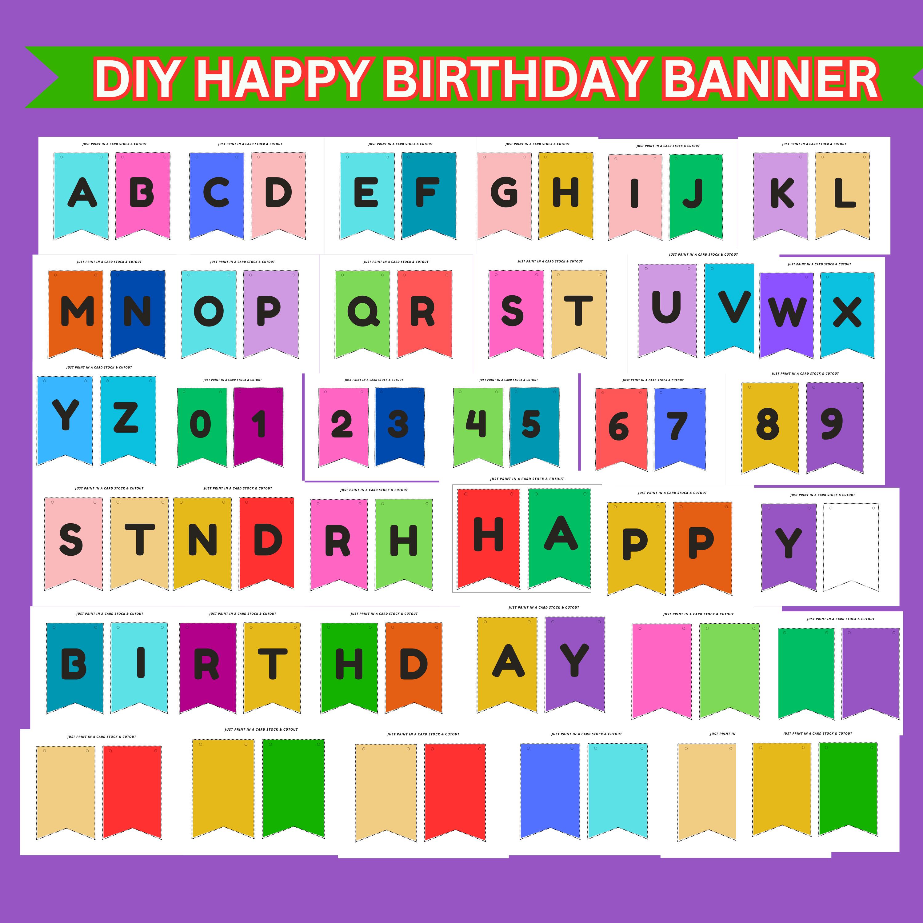 Colorful Happy Birthday Banner Printable: DIY Party Decoration (PDF ...