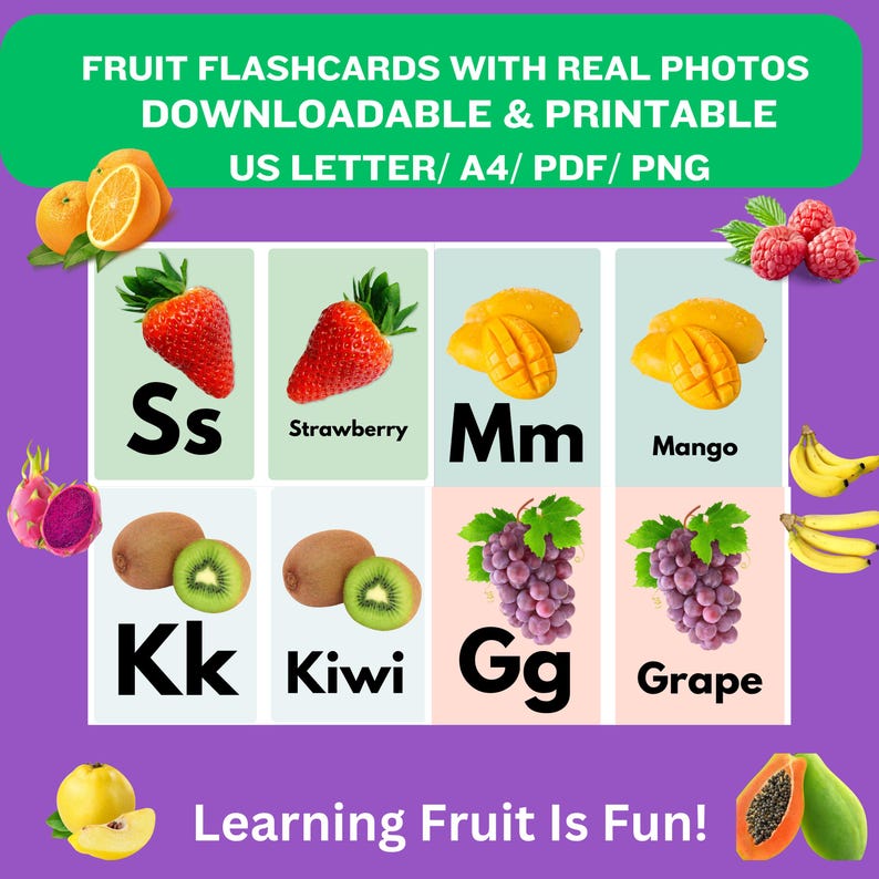 Flashcard for Toddler 1-3 Alphabet Fruit ABC Fruits Flashcard Letter ...