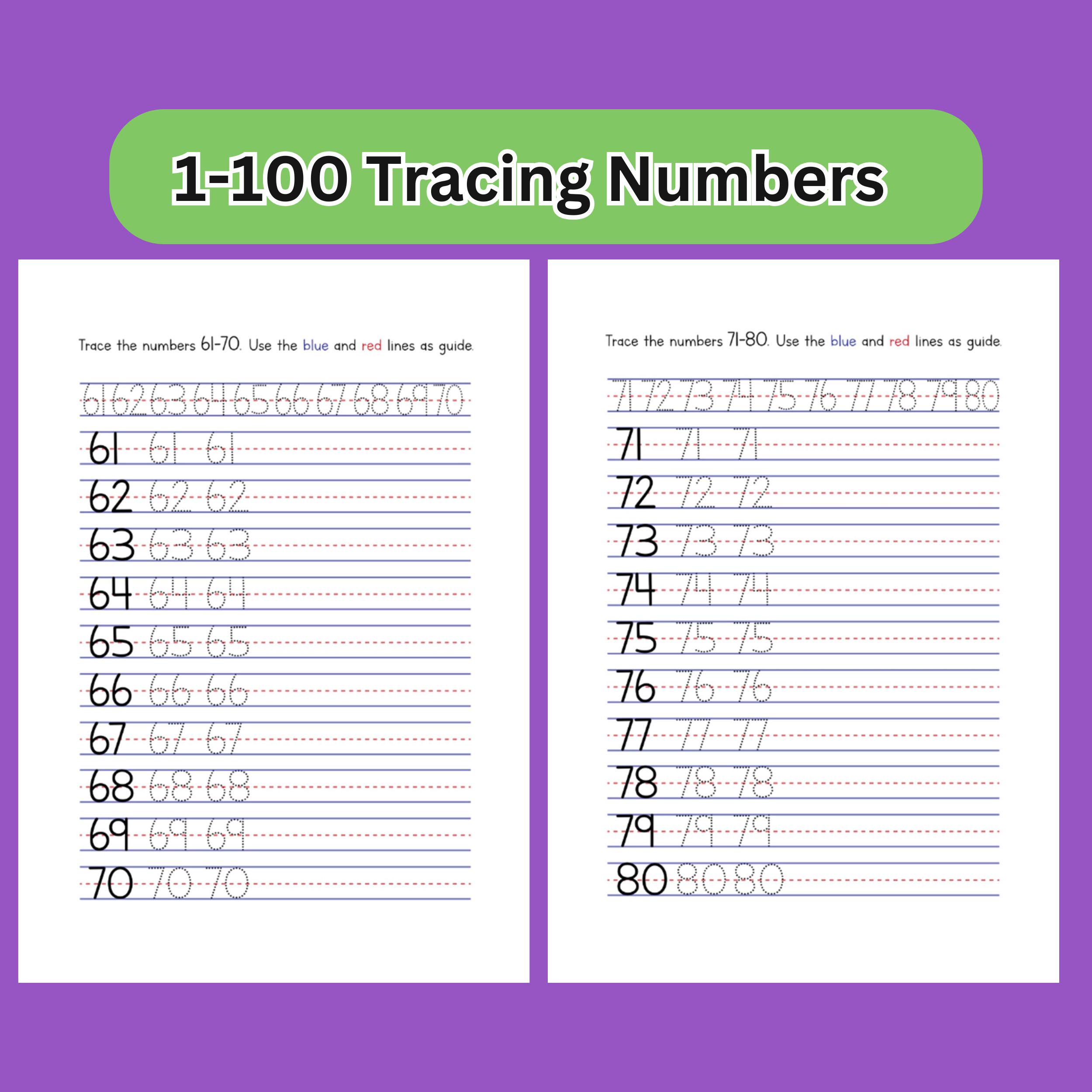 Number 1-100 Tracing, Printable Worksheet Page Number, Worksheet ...