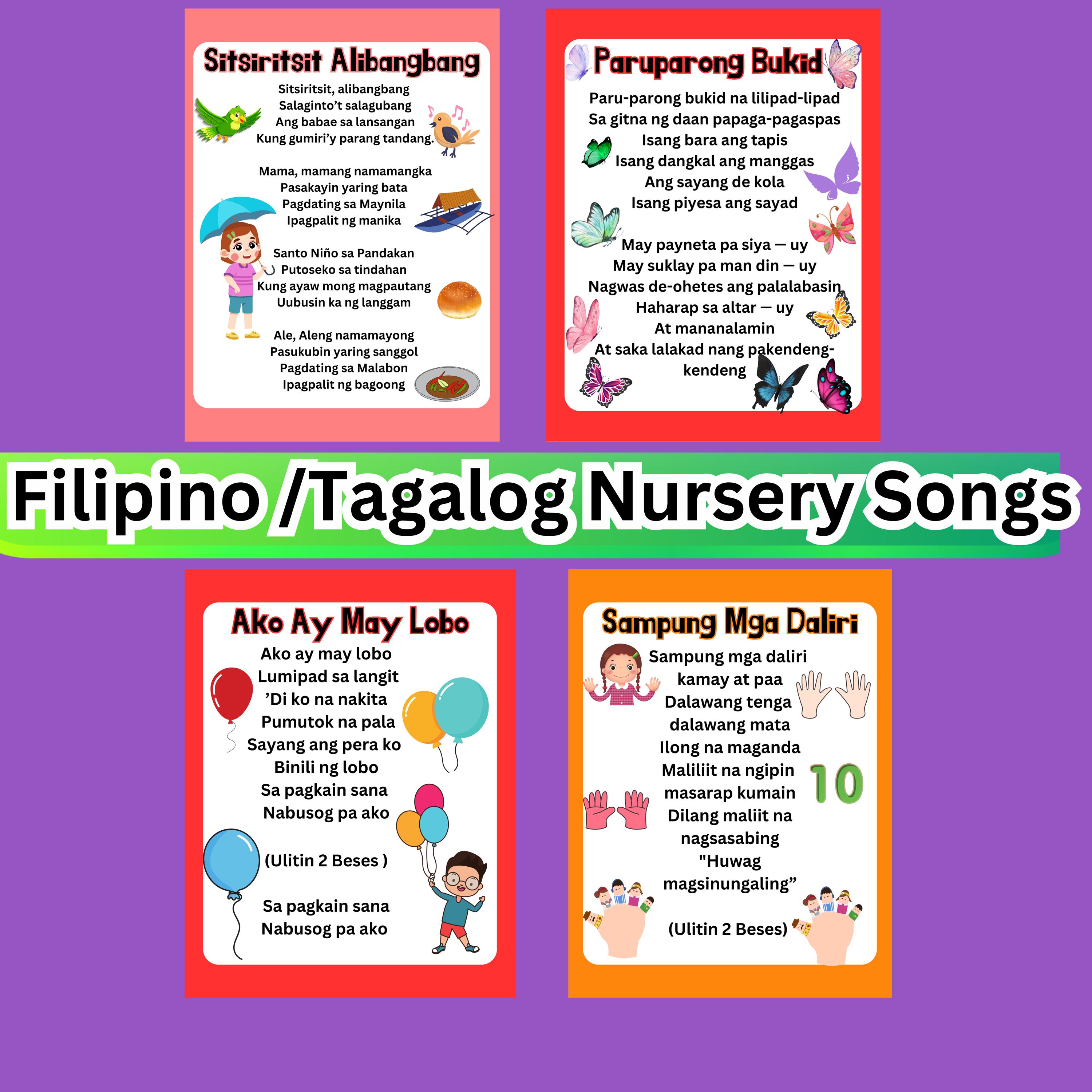 Filipino Nursery Songs Print: Tagalog Language Learning (digital ...
