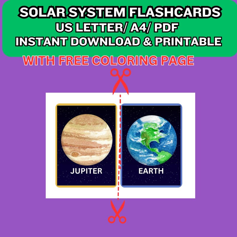 Solar System Flashcard for Kids Flashcard Solar System Planets Flashcard Printable Flashcard Sun ...
