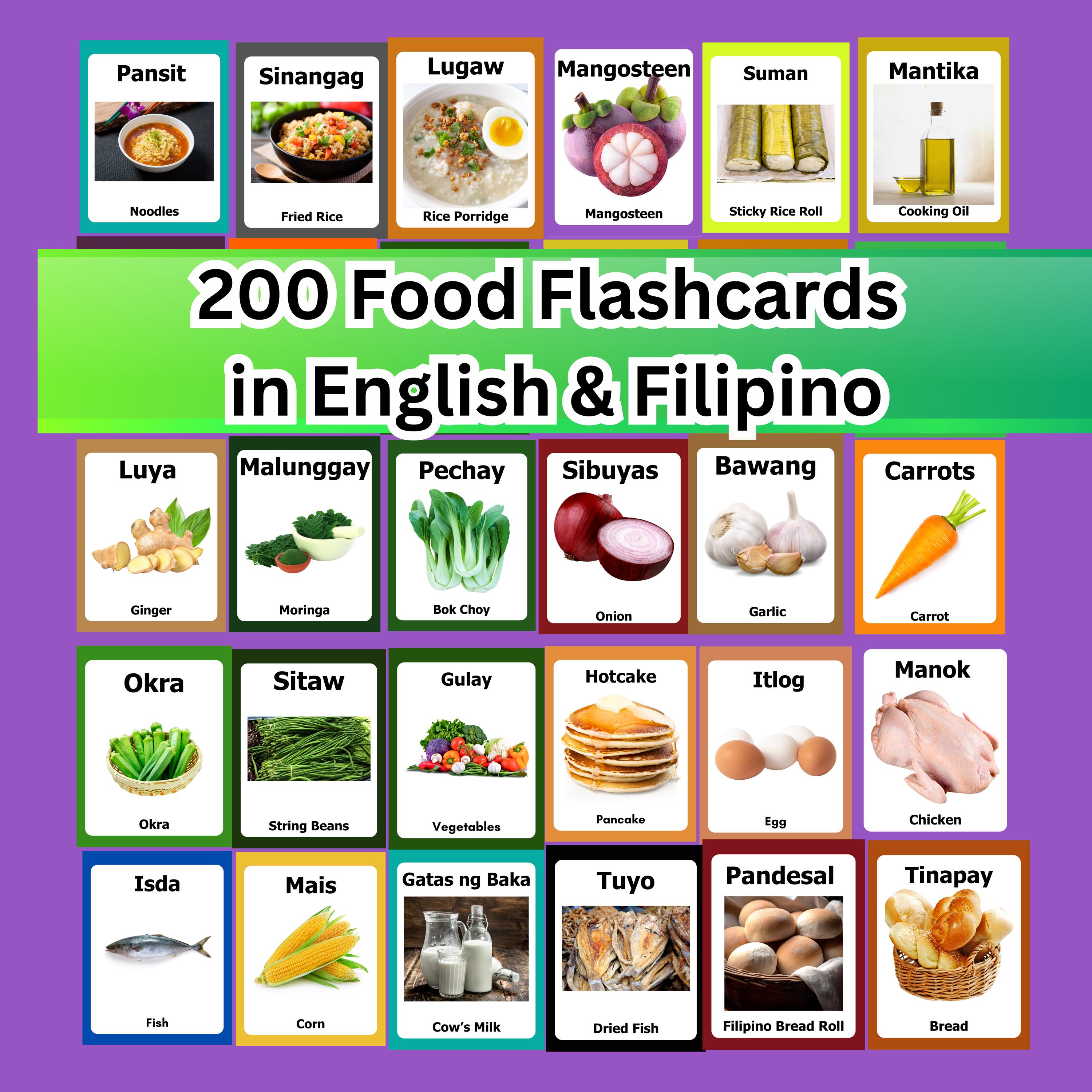 Filipino Food Flashcards: English-tagalog Bilingual Learning (digital ...