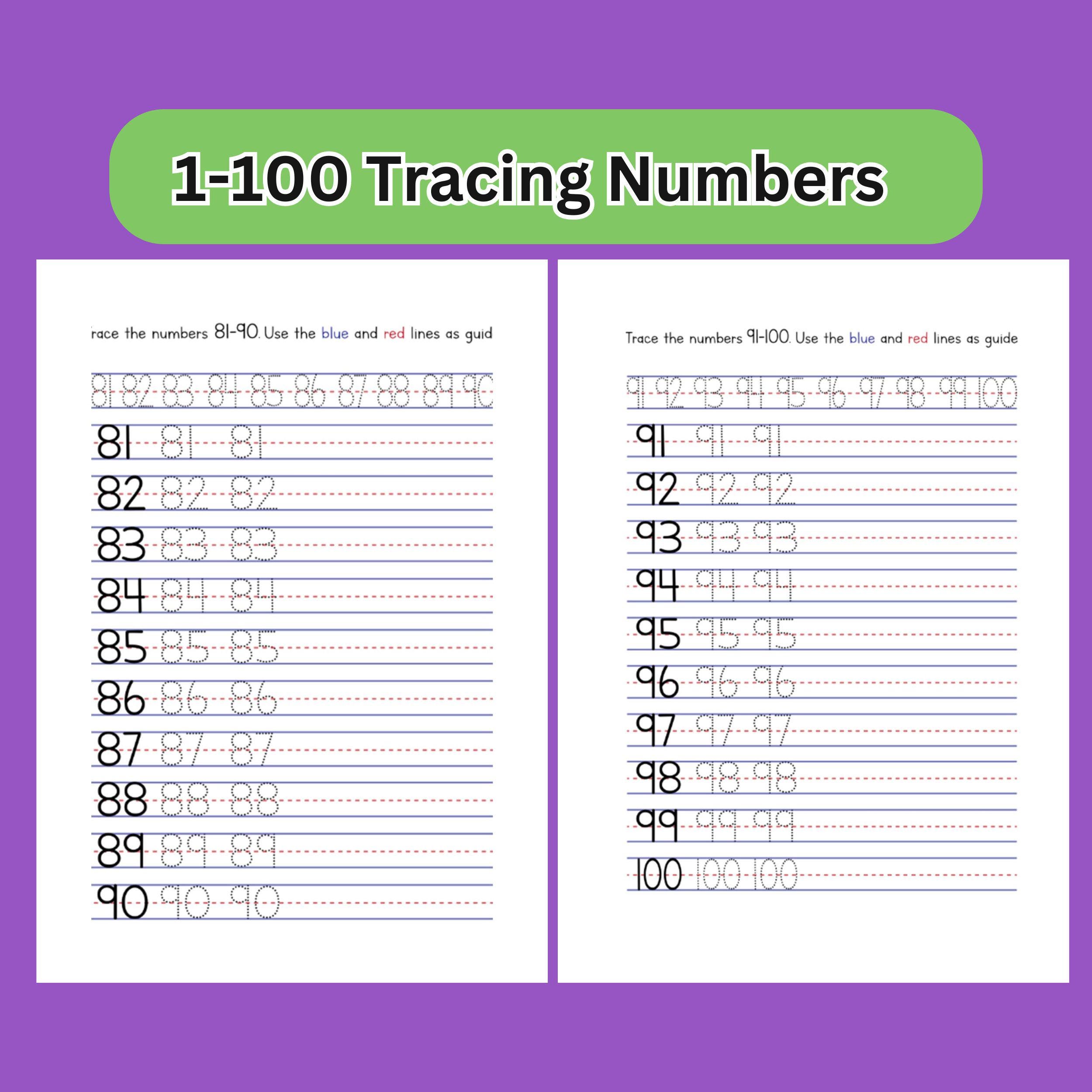 Number 1-100 Tracing, Printable Worksheet Page Number, Worksheet ...