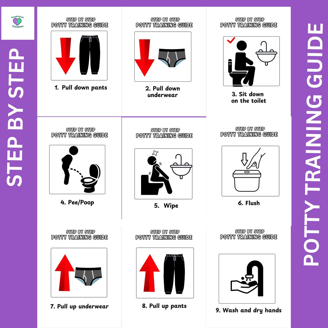 Potty Training Chart, Potty Chart, Visual Potty Train, Boy Using Toilet ...