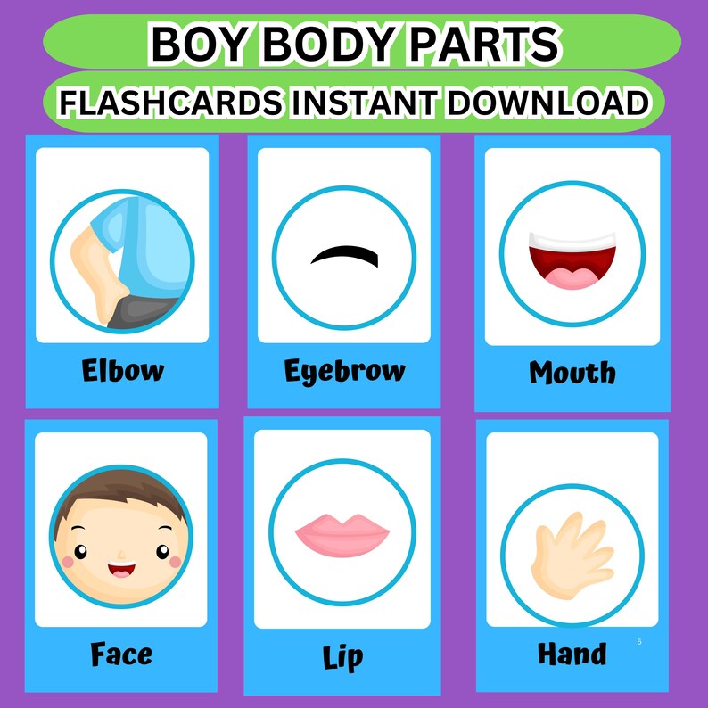 Boy Body Parts Flashcards for Kids Learning Body Part for Kids ...