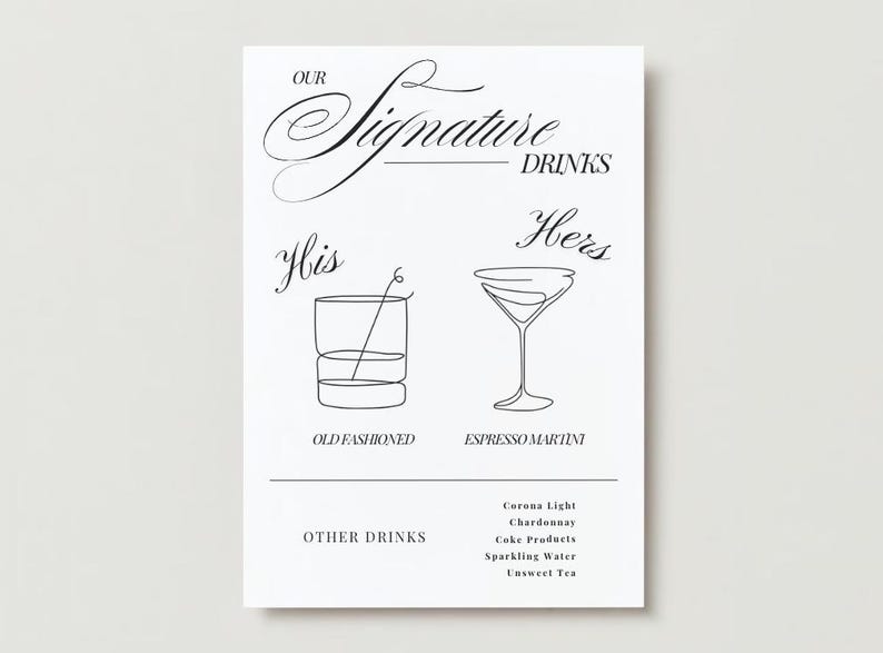Classy Signature Drink Sign - Etsy