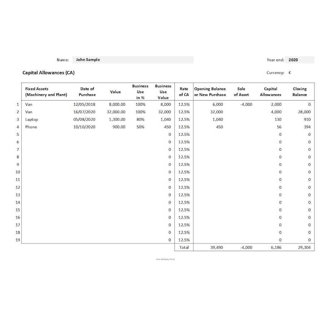 Capital Allowances Template - Etsy