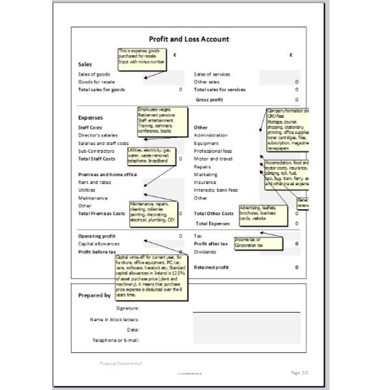 Balance Sheet and Profit and Loss Account Template - Etsy