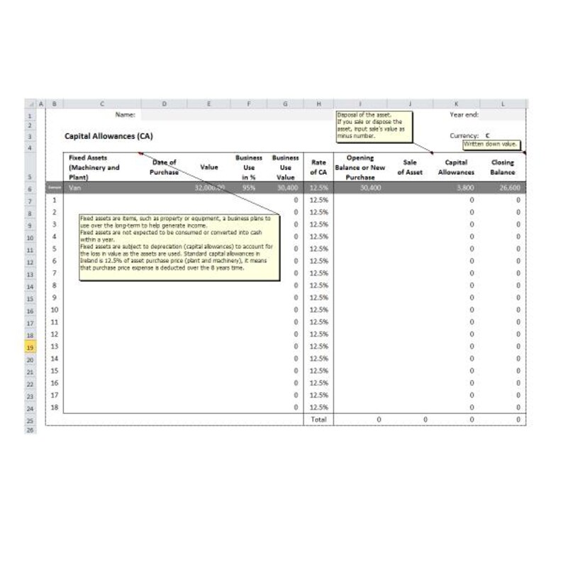 Capital Allowances Template - Etsy