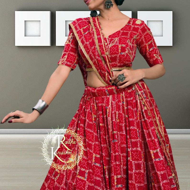 Red Chaniya Choli for Navratri Pure Rayon Lehenga Traditional Outfit ...