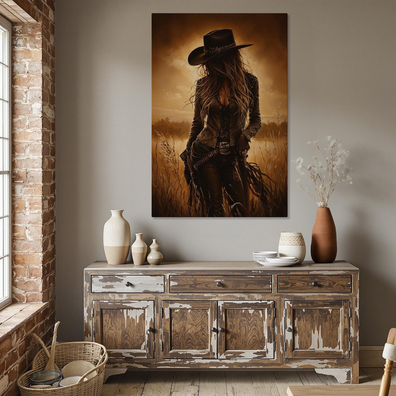 Cowgirl Framed Canvas Print, Iconic Rustic Wall Art, Wild West Decor ...