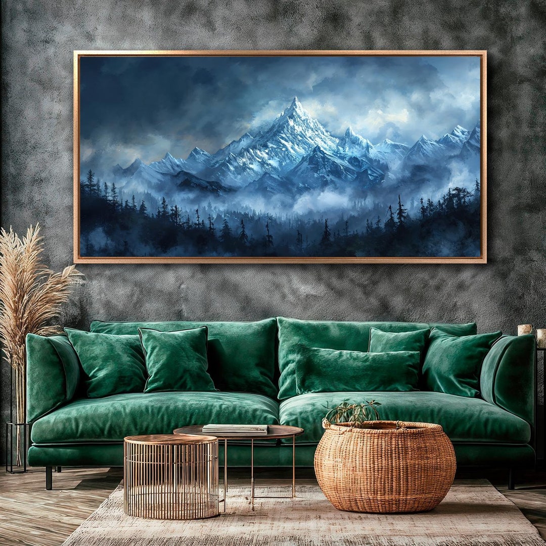 Panoramic Alpine Scenery Framed Canvas Wall Art Snowy Mountains ...