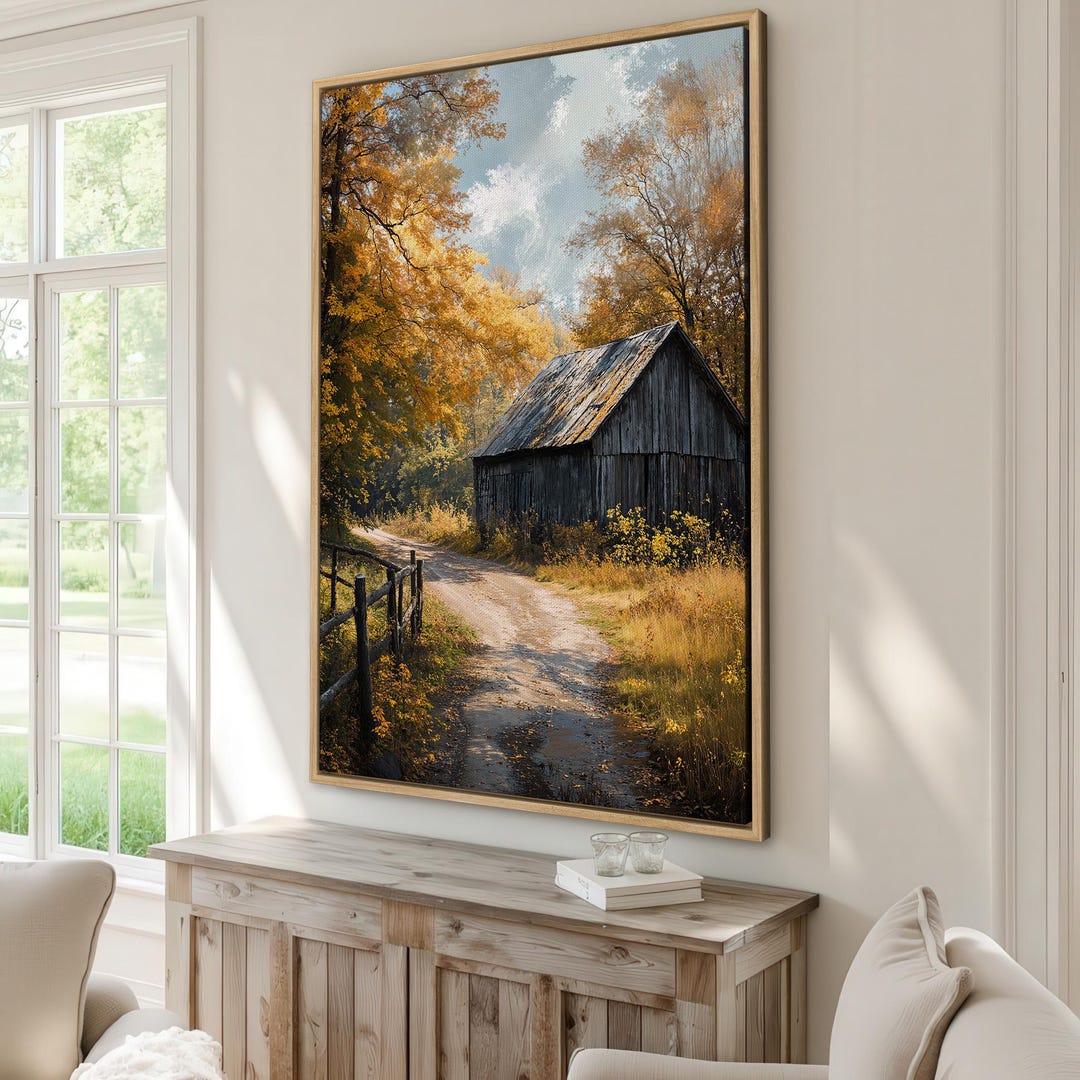 Autumn Countryside Barn Framed Canvas Print - Rustic Wall Art, Fall ...