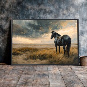 Noble Black Horse Framed Canvas Wall Art Beauty Rural Landscape ...
