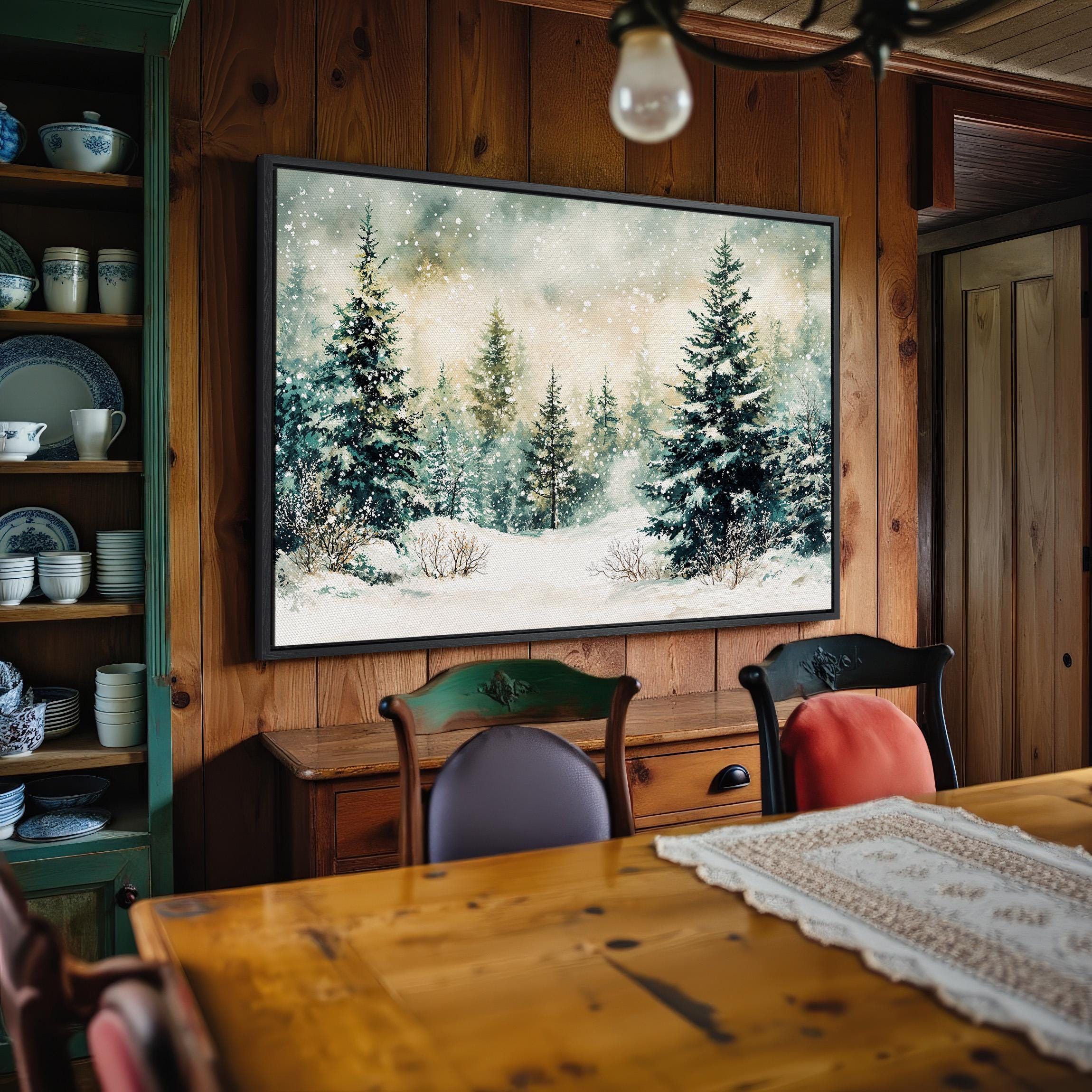 Snowy Forest Landscape - Framed Canvas Print - Rustic Wall Art, Winter ...