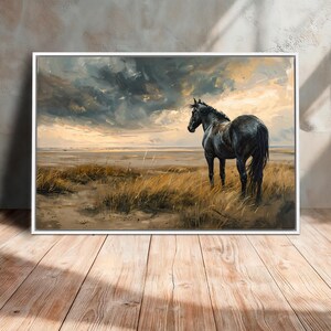Noble Black Horse Framed Canvas Wall Art Beauty Rural Landscape ...
