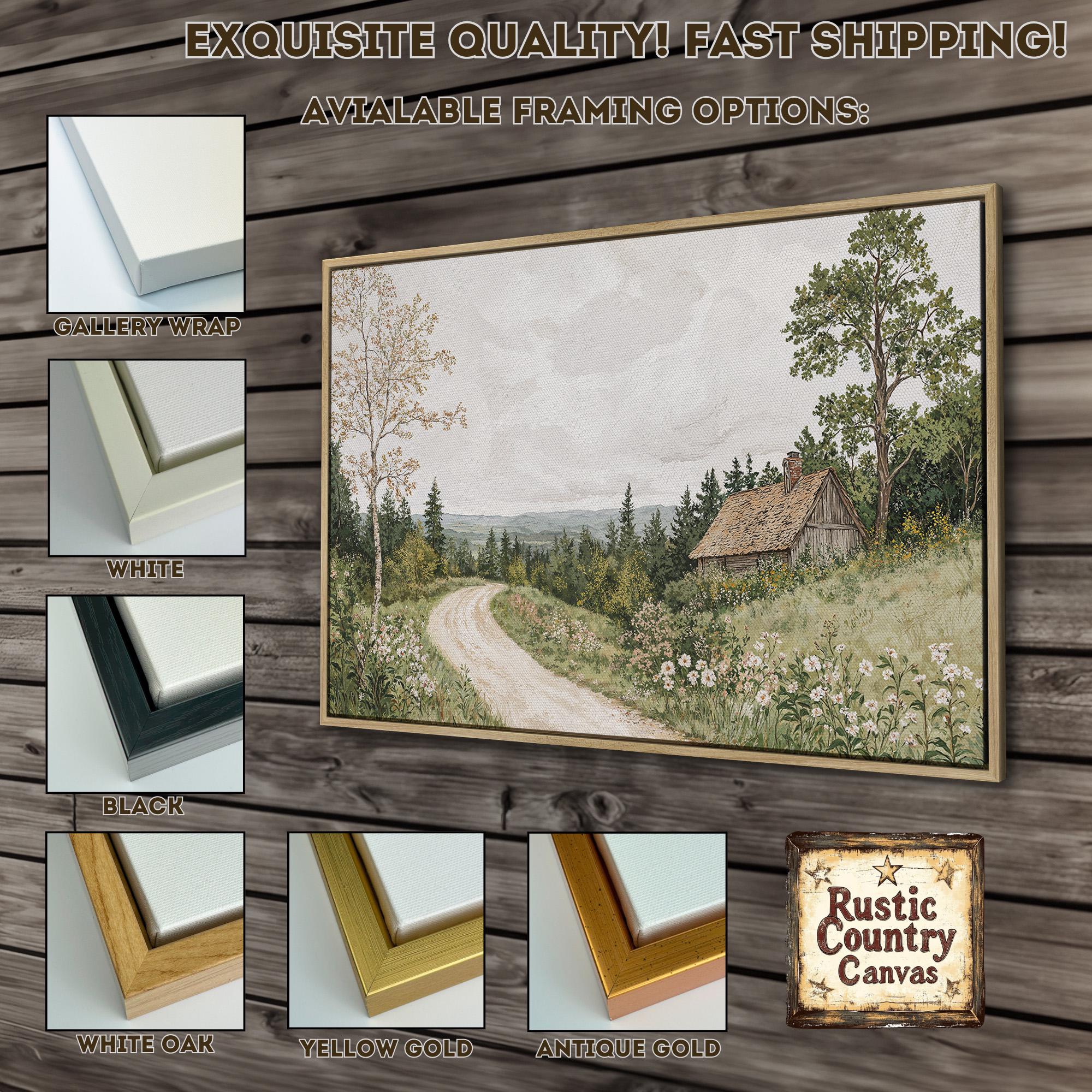 Vintage Countryside - Framed Canvas Print, Rustic Wall Art, Serene ...