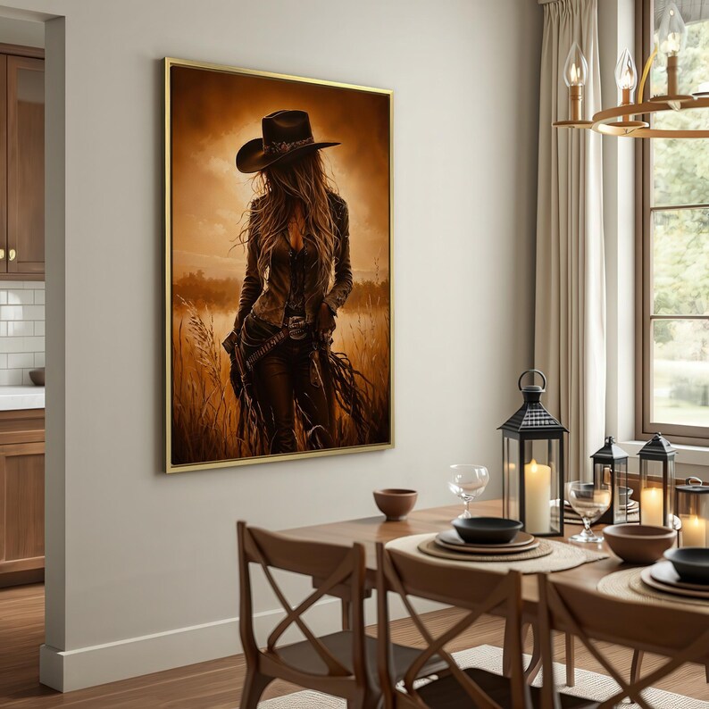 Cowgirl Framed Canvas Print, Iconic Rustic Wall Art, Wild West Decor ...