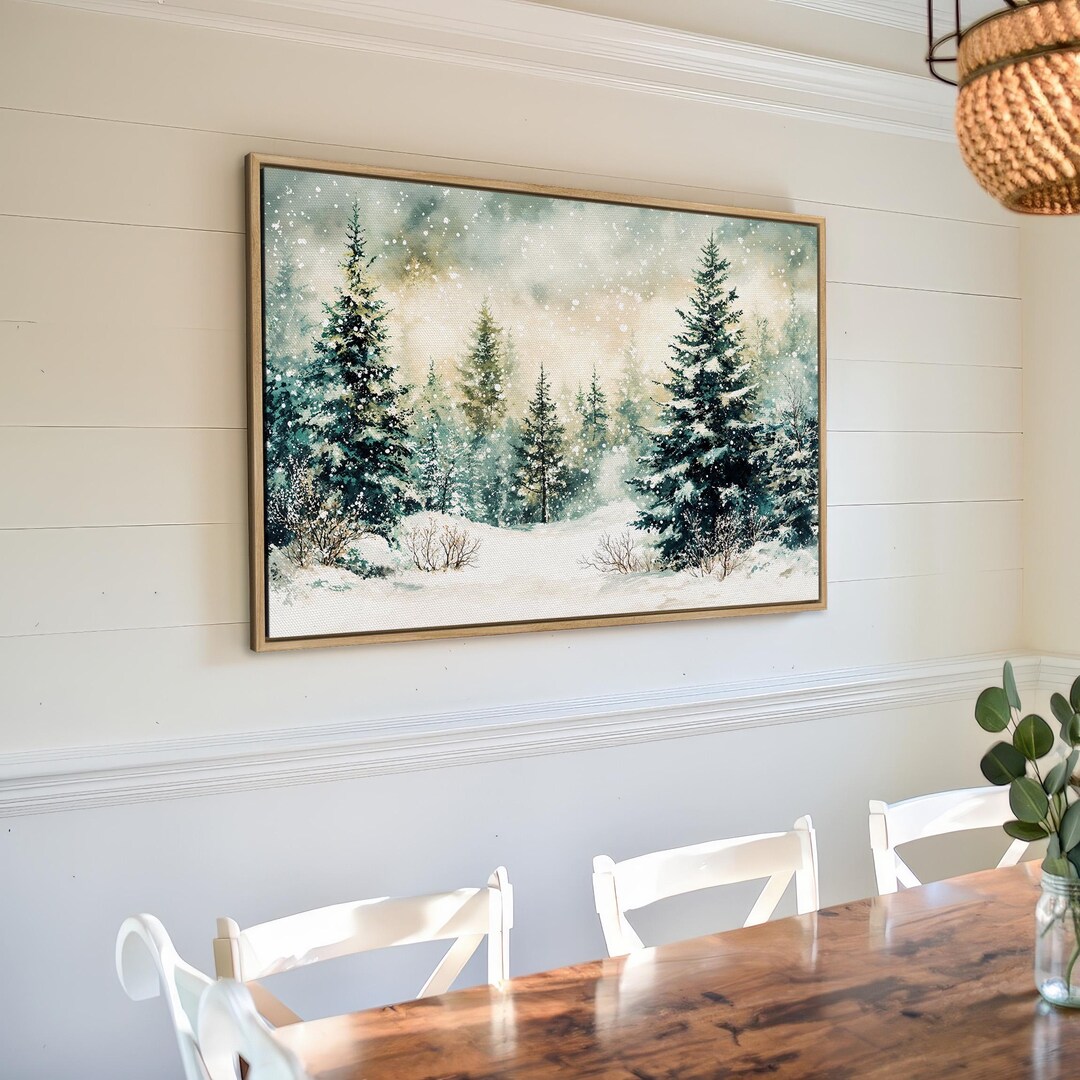Snowy Forest Landscape - Framed Canvas Print - Rustic Wall Art, Winter ...