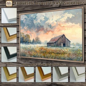 Scenic Rural Barn Framed Canvas Wall Art Abstract Countryside Meadow ...