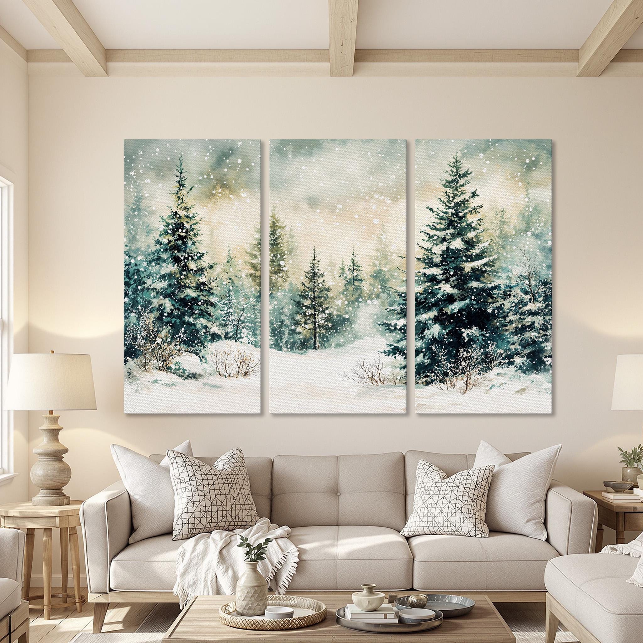 Snowy Forest Landscape - Framed Canvas Print - Rustic Wall Art, Winter ...