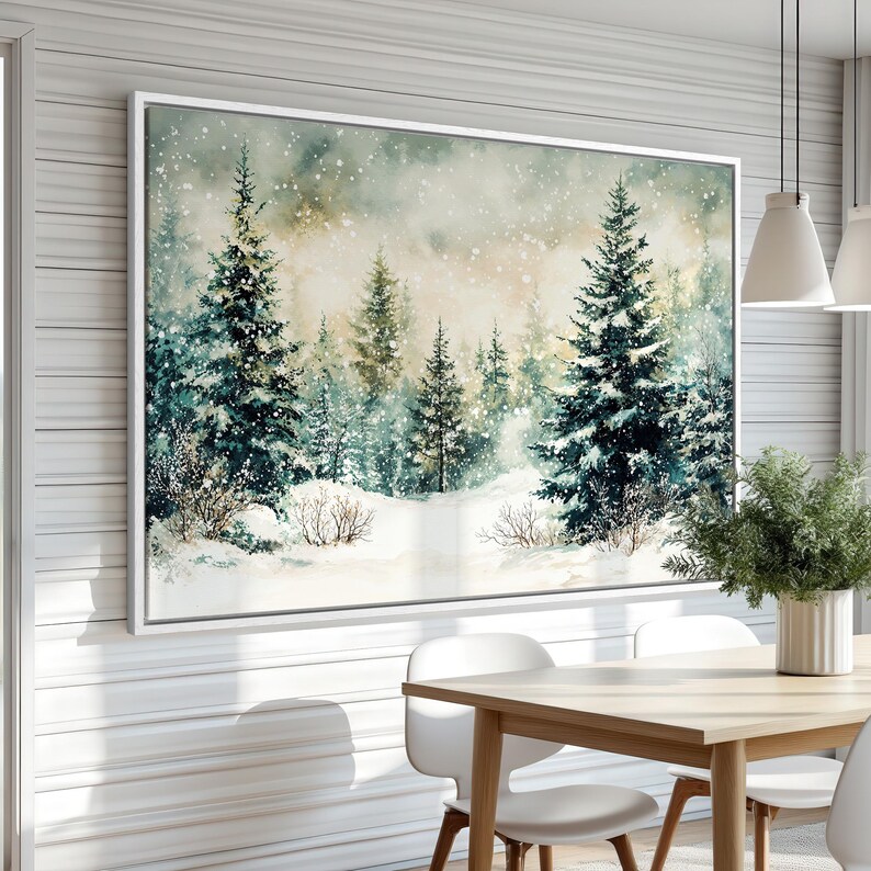 Snowy Forest Landscape - Framed Canvas Print - Rustic Wall Art, Winter ...