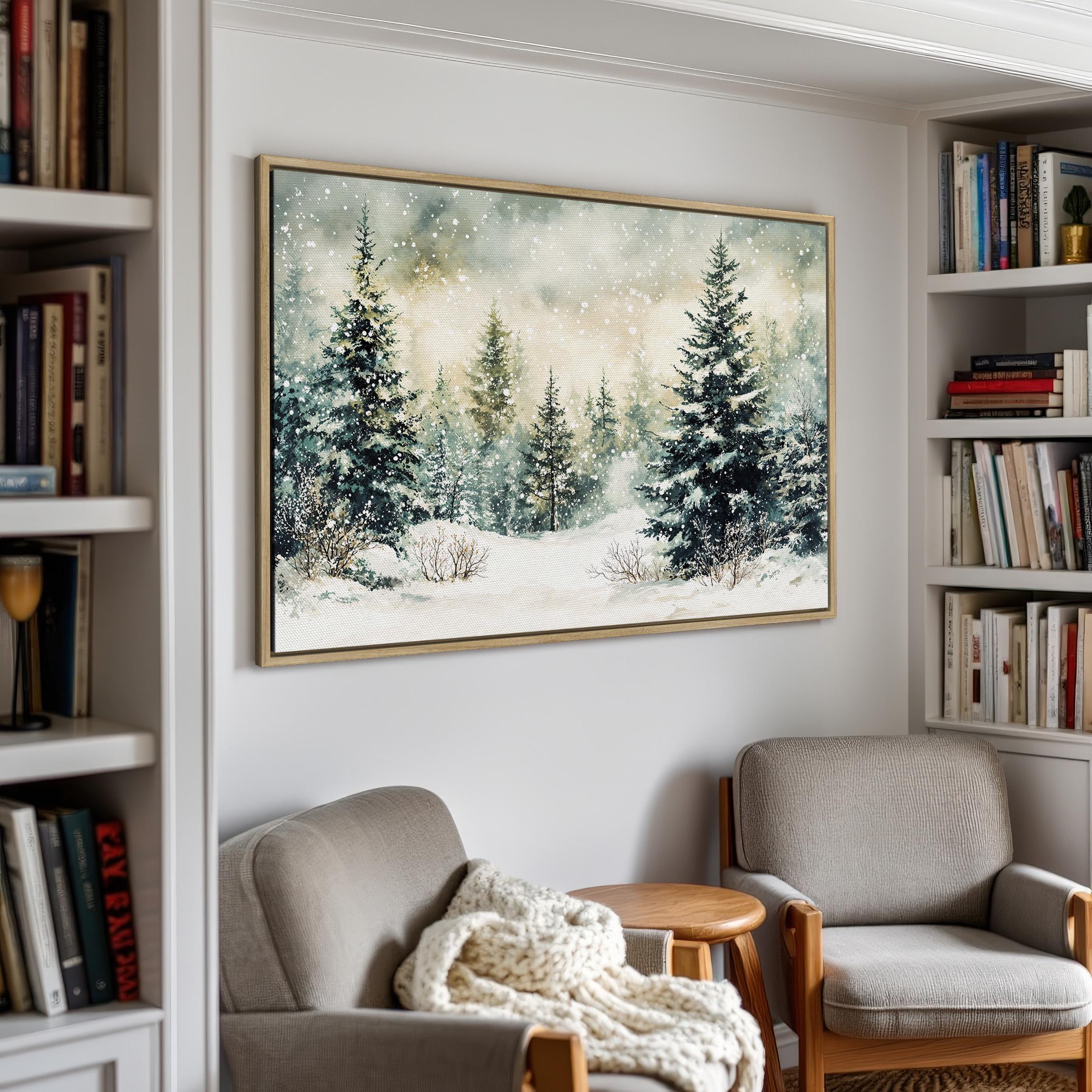 Snowy Forest Landscape - Framed Canvas Print - Rustic Wall Art, Winter ...
