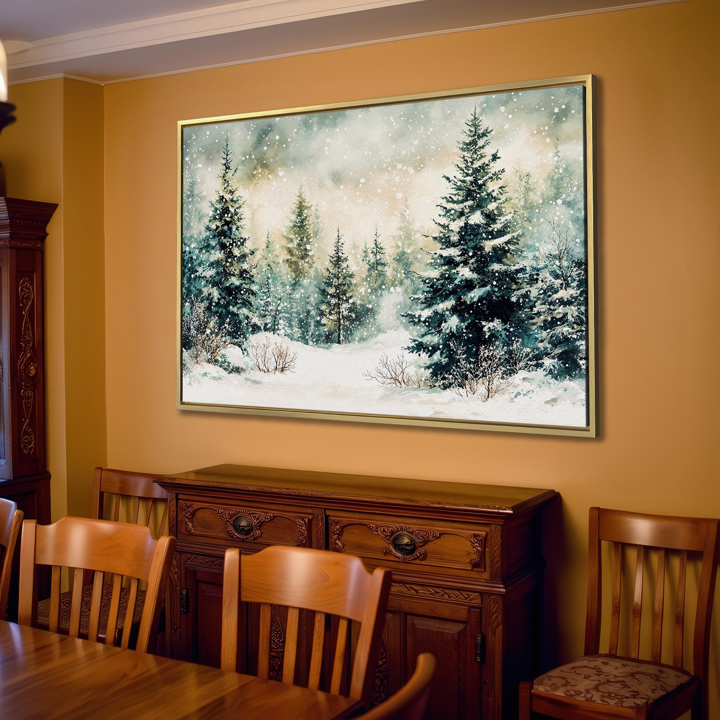 Snowy Forest Landscape - Framed Canvas Print - Rustic Wall Art, Winter ...