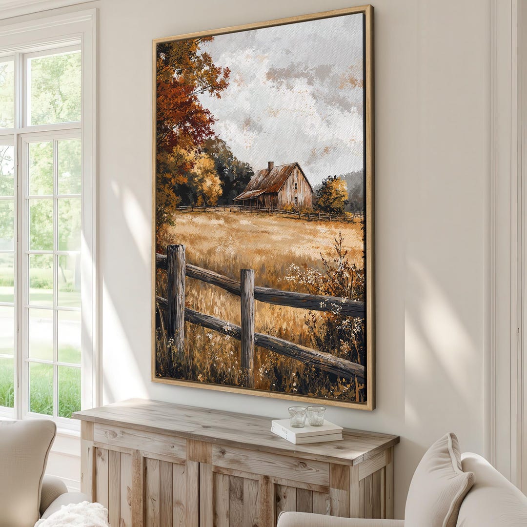Rustic Countryside Framed Canvas Print - Charming Autumn Landscape ...