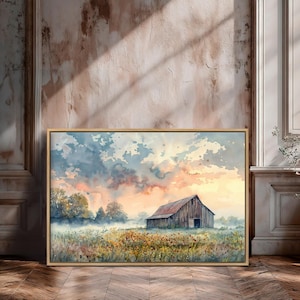 Scenic Rural Barn Framed Canvas Wall Art Abstract Countryside Meadow ...