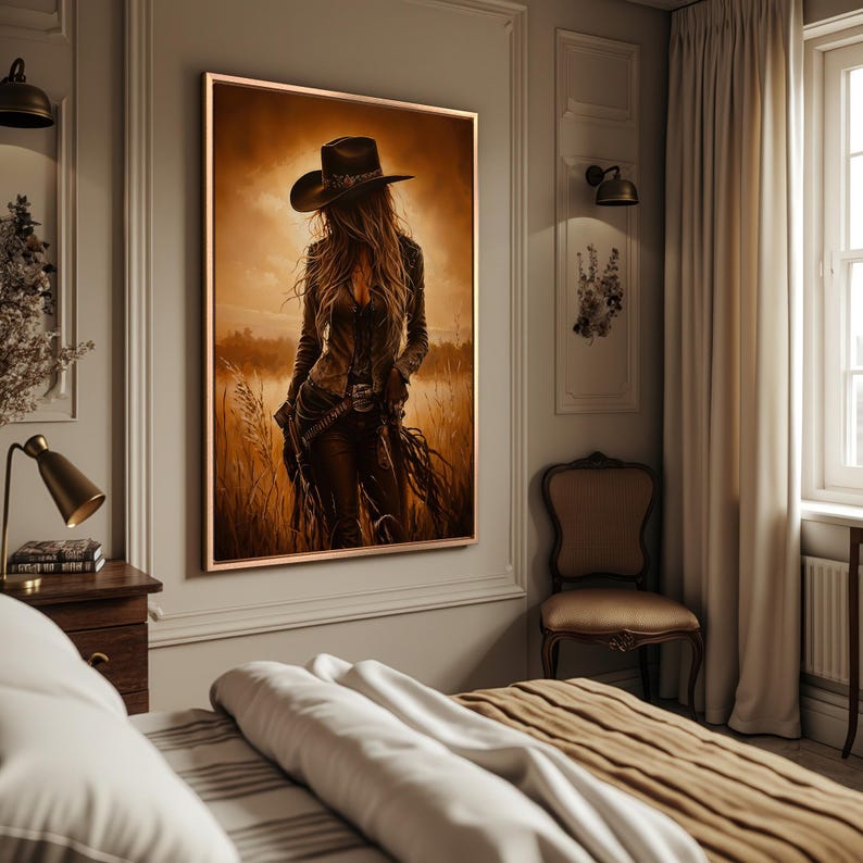 Cowgirl Framed Canvas Print, Iconic Rustic Wall Art, Wild West Decor ...