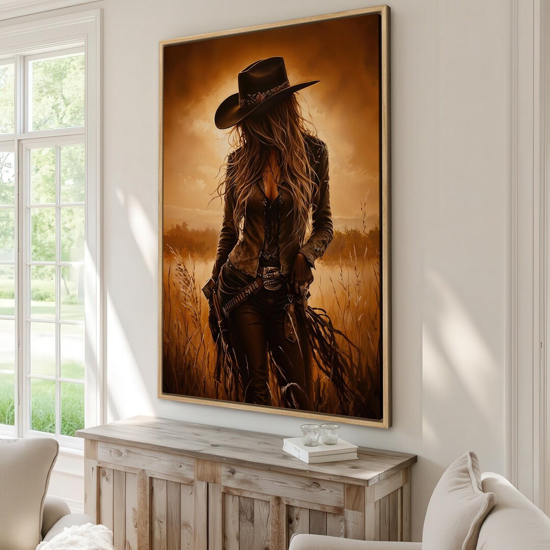 Cowgirl Framed Canvas Print, Iconic Rustic Wall Art, Wild West Decor ...
