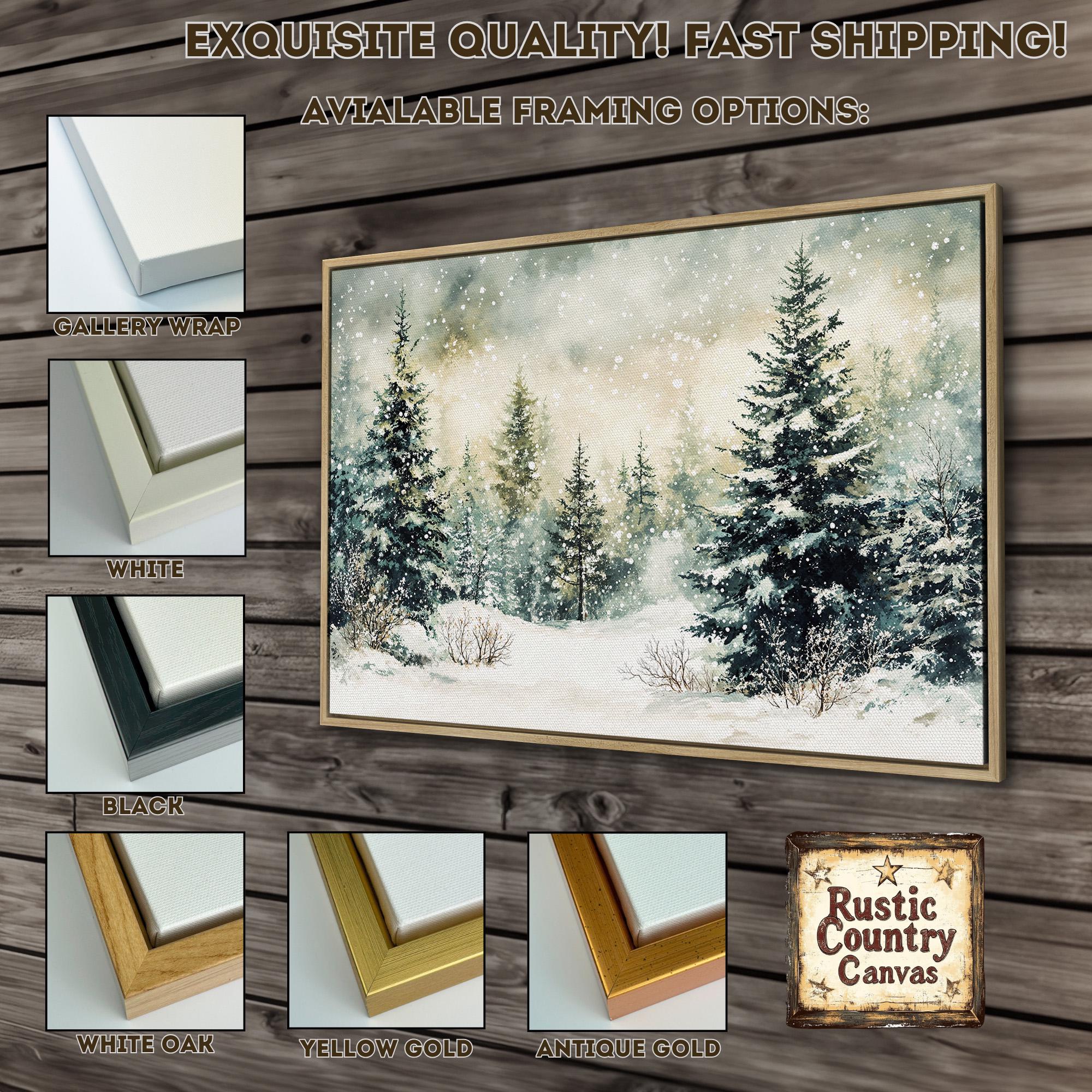 Snowy Forest Landscape - Framed Canvas Print - Rustic Wall Art, Winter ...