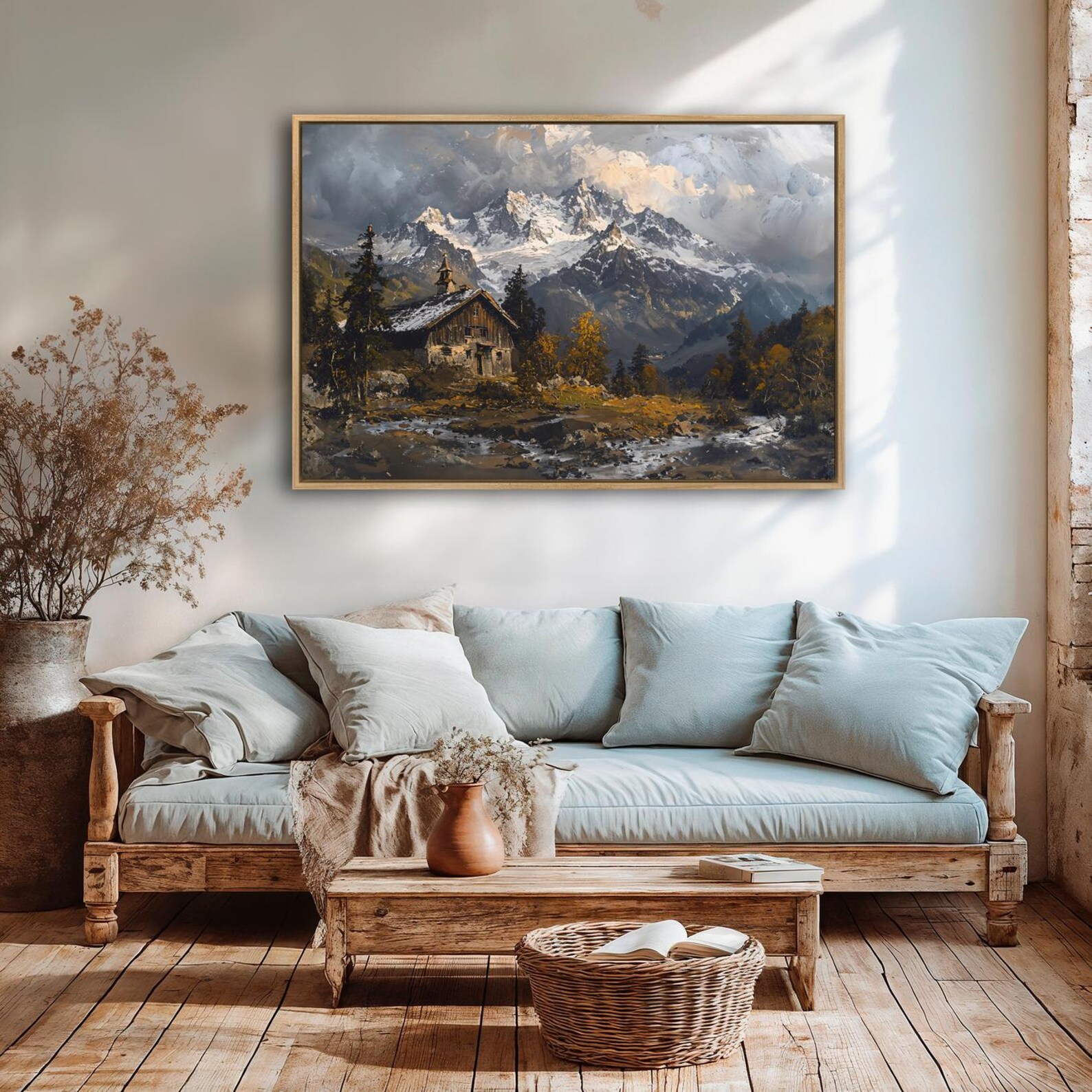 Cabin in the Woods Framed Canvas Wall Art Mountain Landscape Painting ...