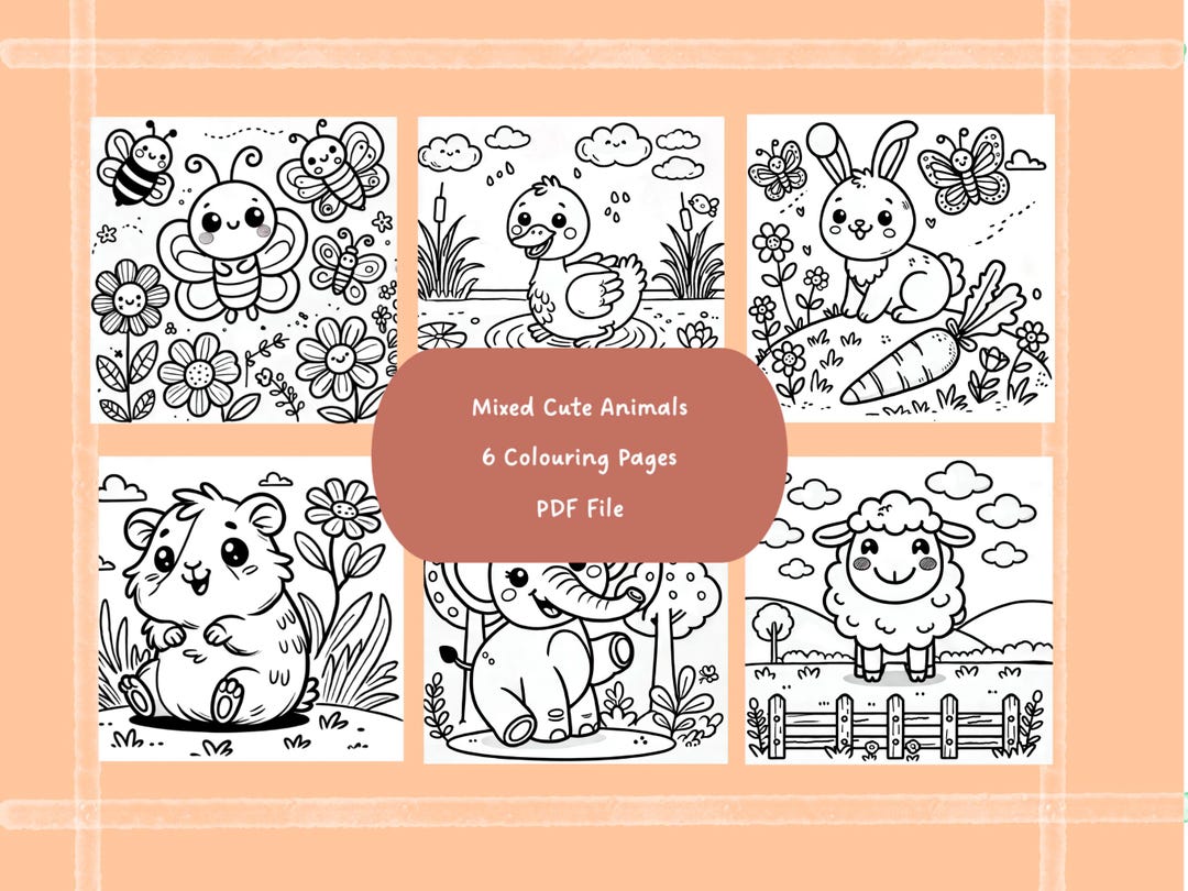 Mixed Cute Animal Coloring Pages for Kids 6 Printable Colouring Sheets ...