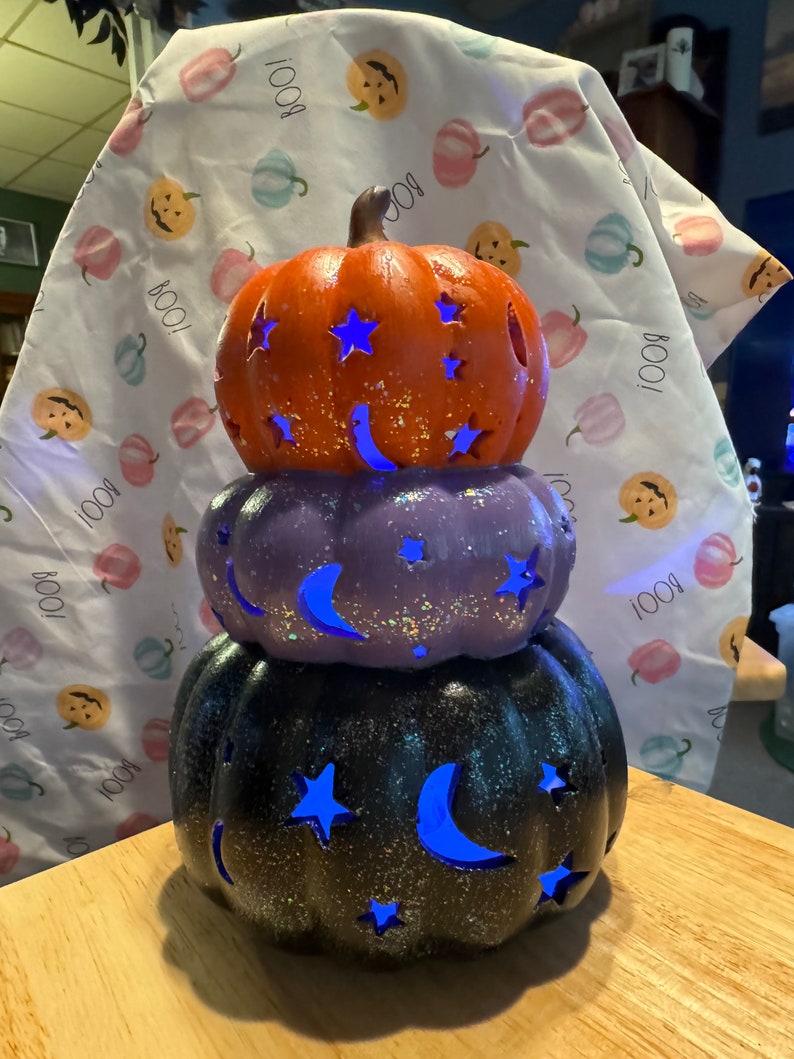 Ceramic Pumpkin Stack With Light Etsy