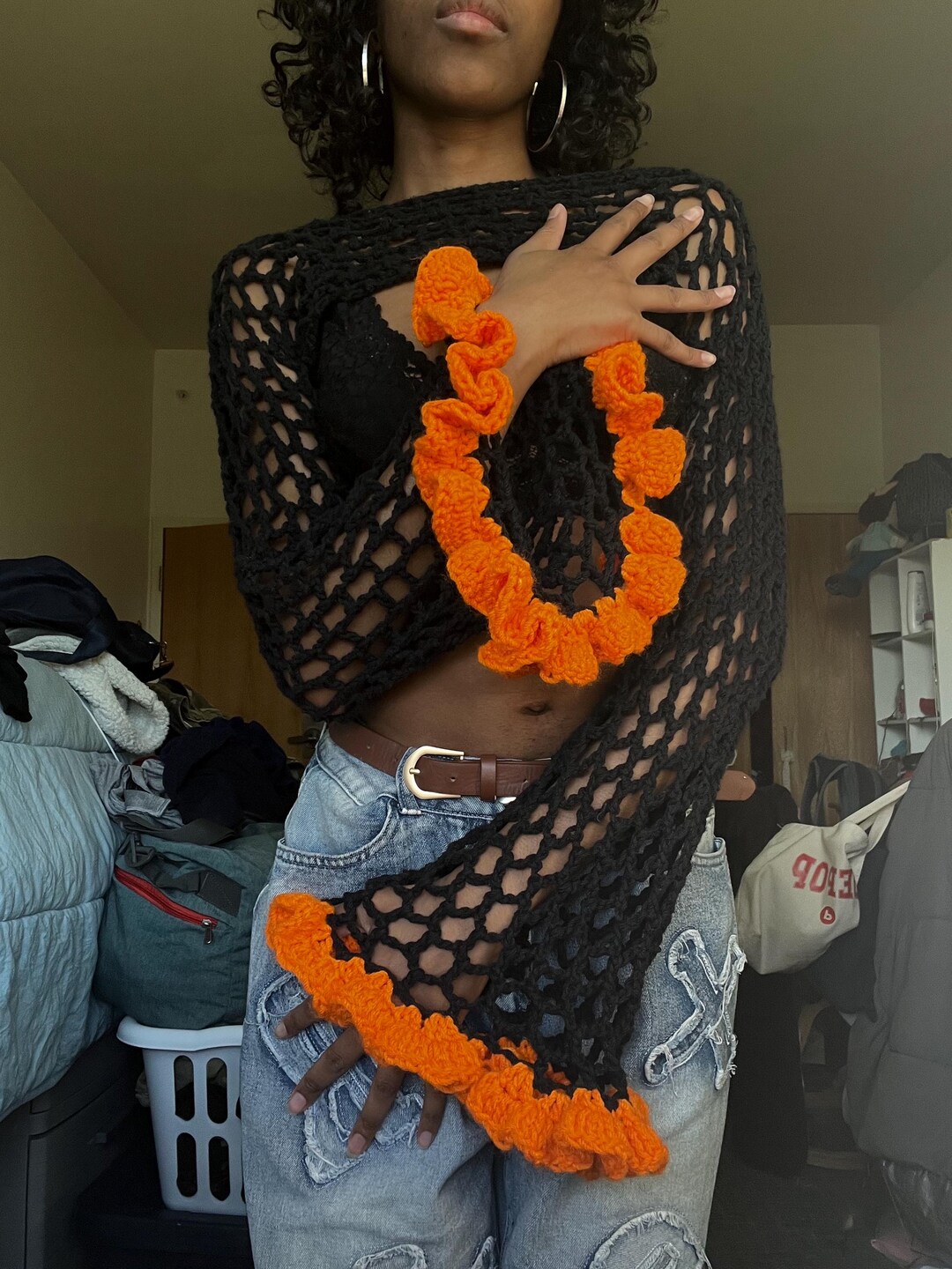 Black and Orange Ruffle Shrug! - Etsy