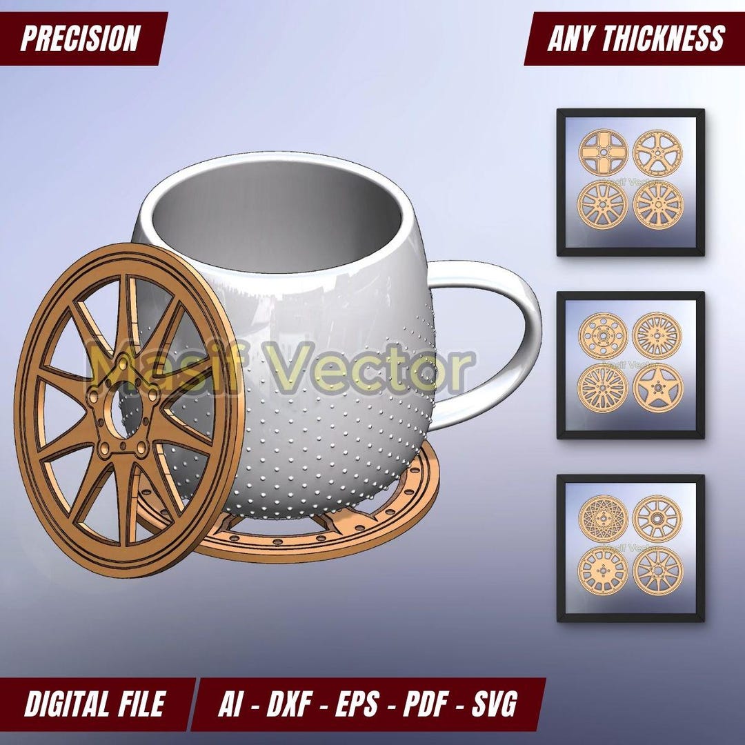 Car Wheel Coaster Laser Cut Files: 12 Rim Designs (SVG, DXF, PDF) - Etsy