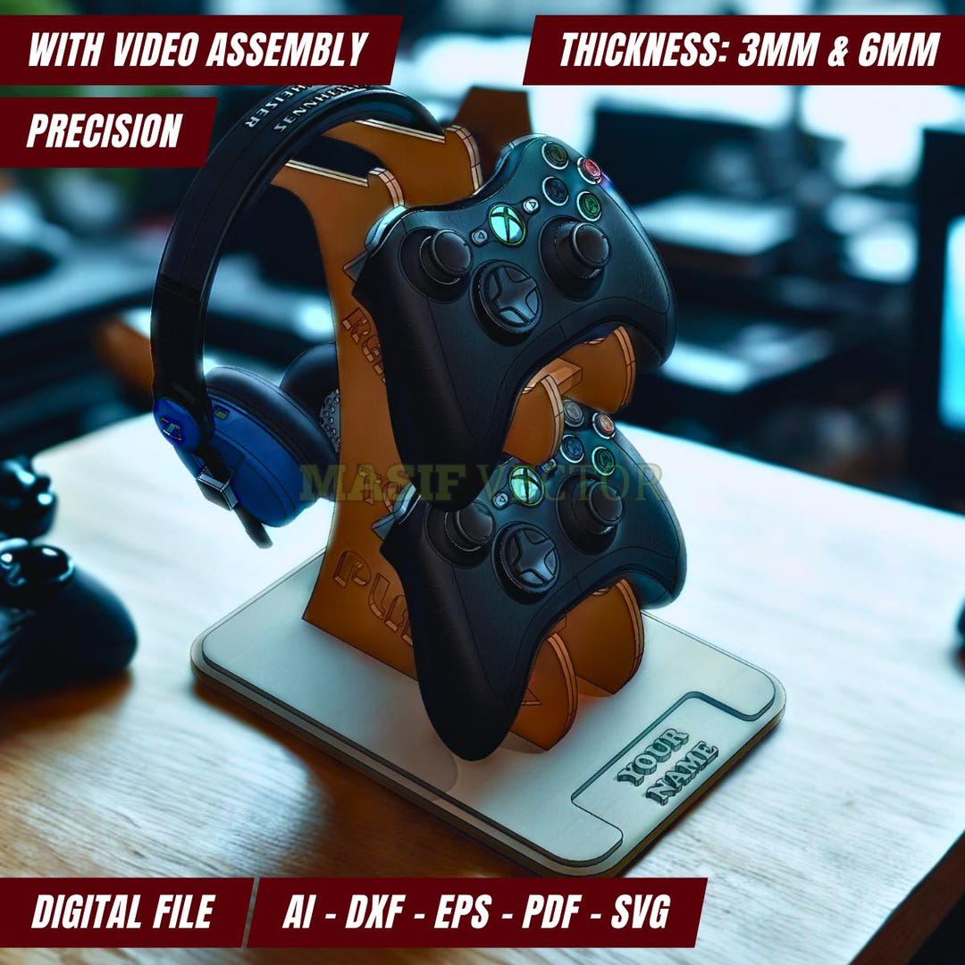 Controller and Headphone Stand Holder | Custom Name Laser Cut Files ...