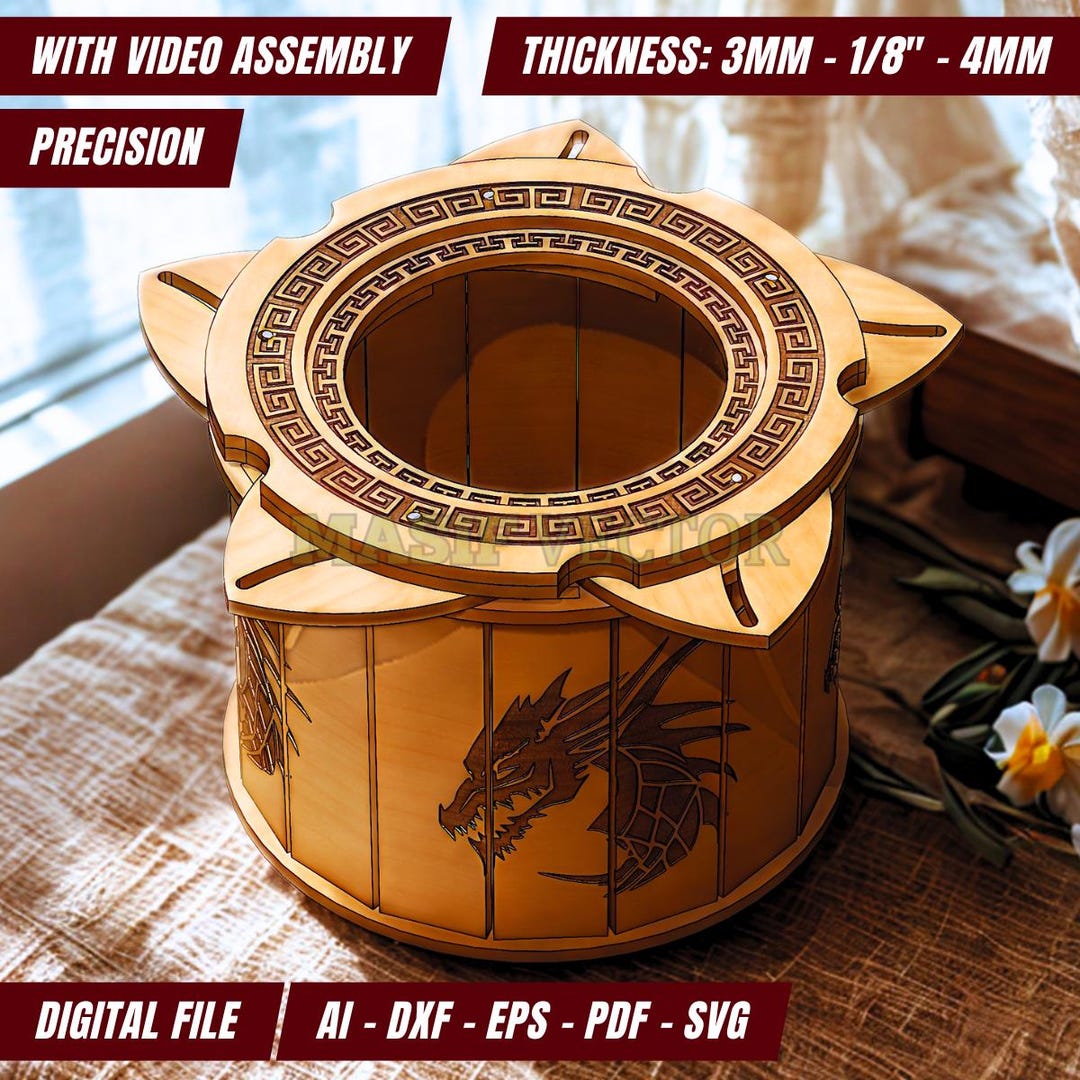 Dragon Engraved Iris Box Laser Cut Files (SVG, DXF, PDF) - Etsy