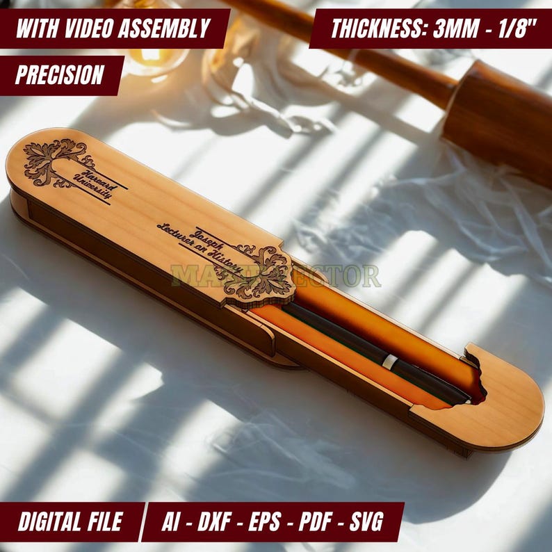 Sliding Wooden Pen Holder: Personalized Laser Cut Pencil Case (digital ...