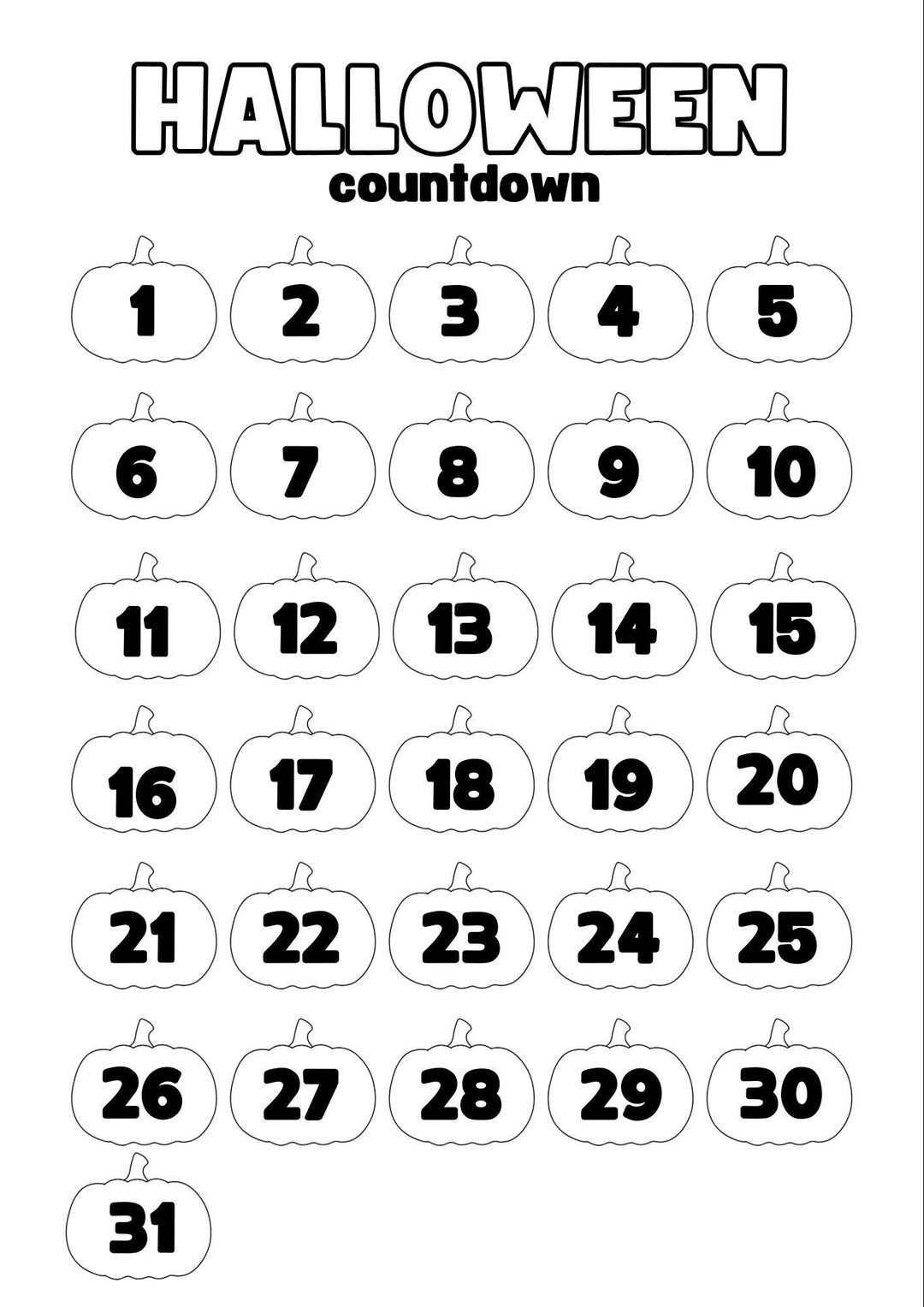 Halloween Countdown Coloring Page | Printable 31-day Countdown ...