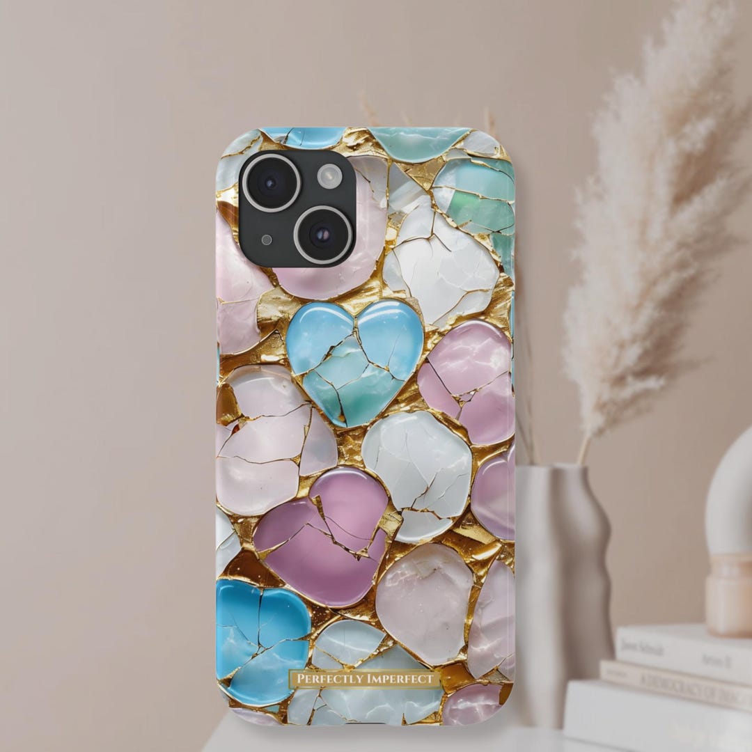 Hearts iPhone Case | Gold Foil Kintsugi Design | Fits iPhone 16, 15, 14 ...