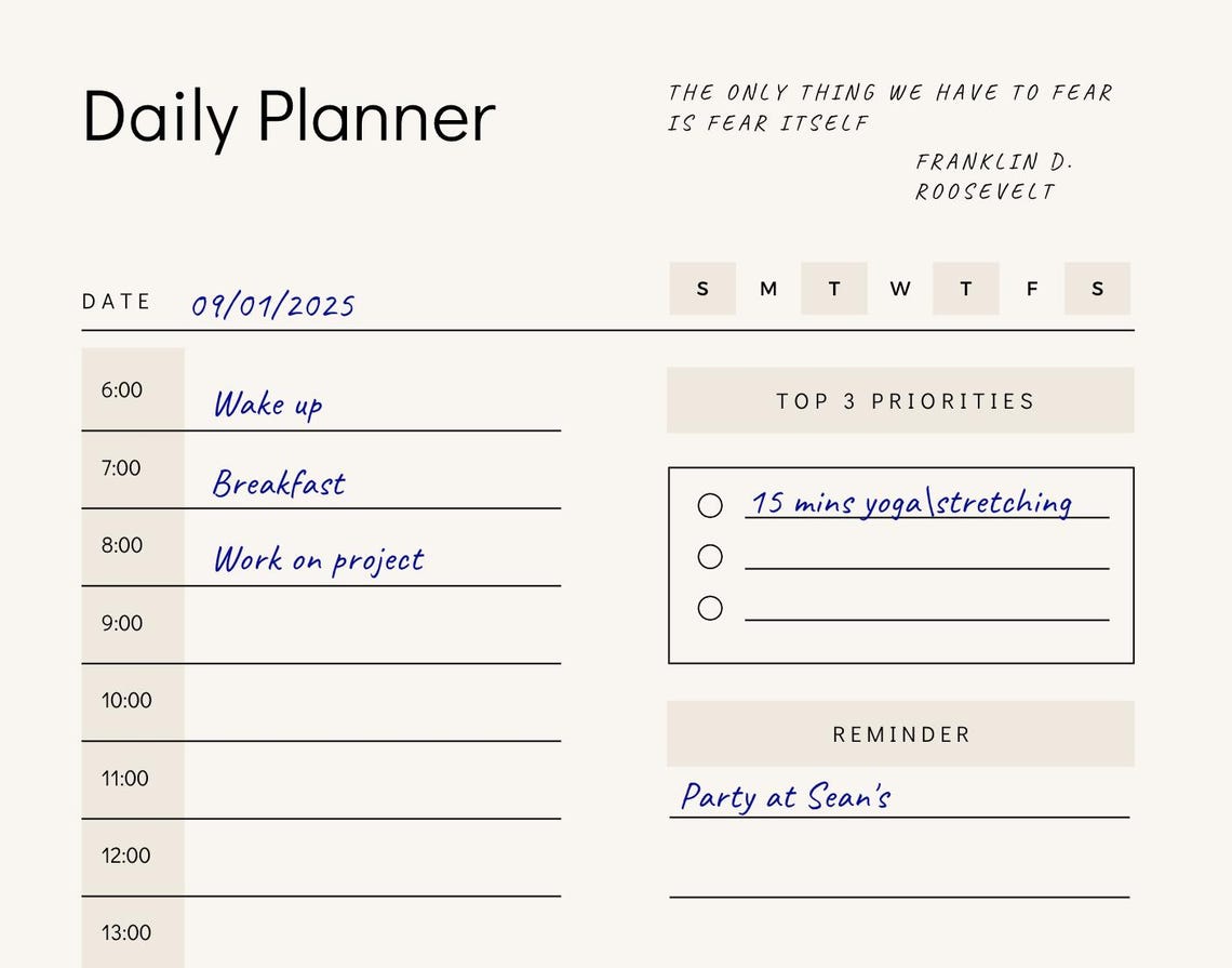 Printable Daily Planner Template, Daily Agenda Sheets, Undated Daily ...