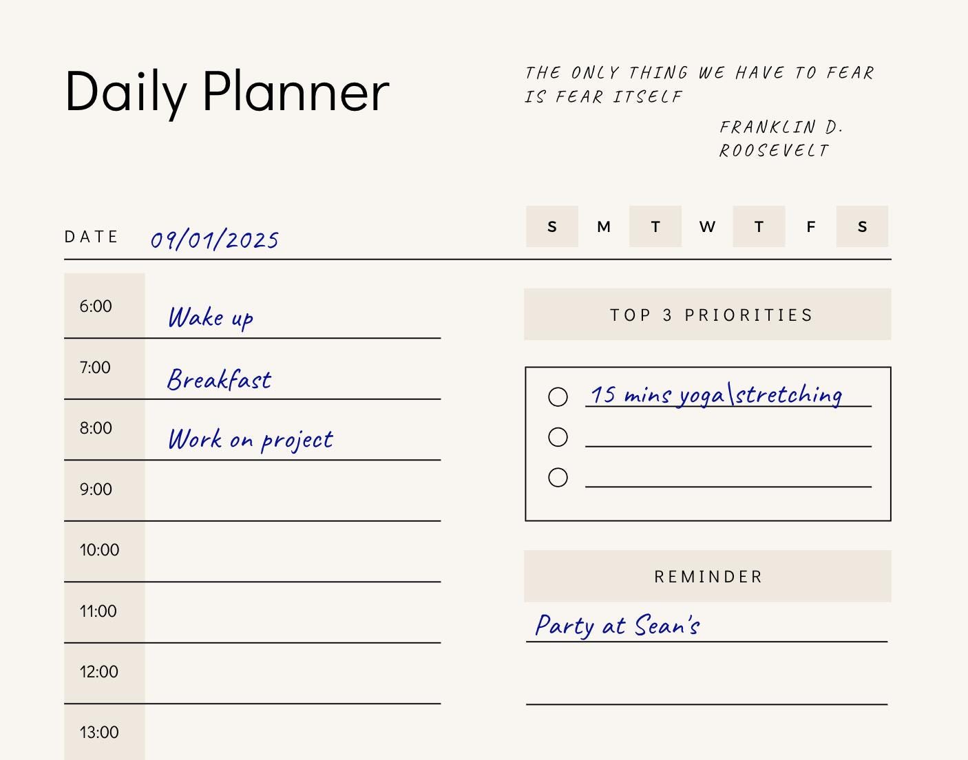 Printable Daily Planner Template, Daily Agenda Sheets, Undated Daily ...