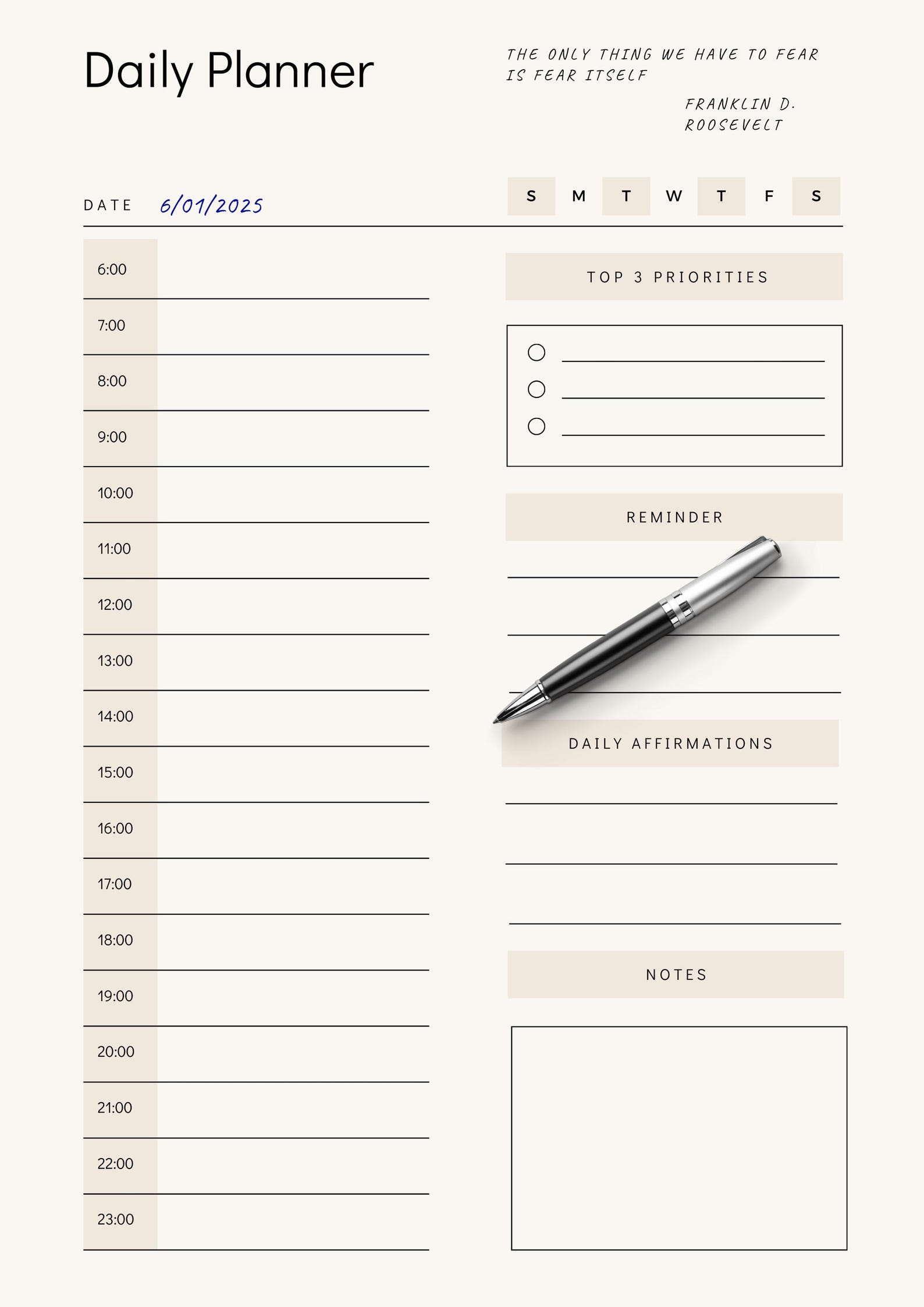 Printable Daily Planner Template, Daily Agenda Sheets, Undated Daily ...