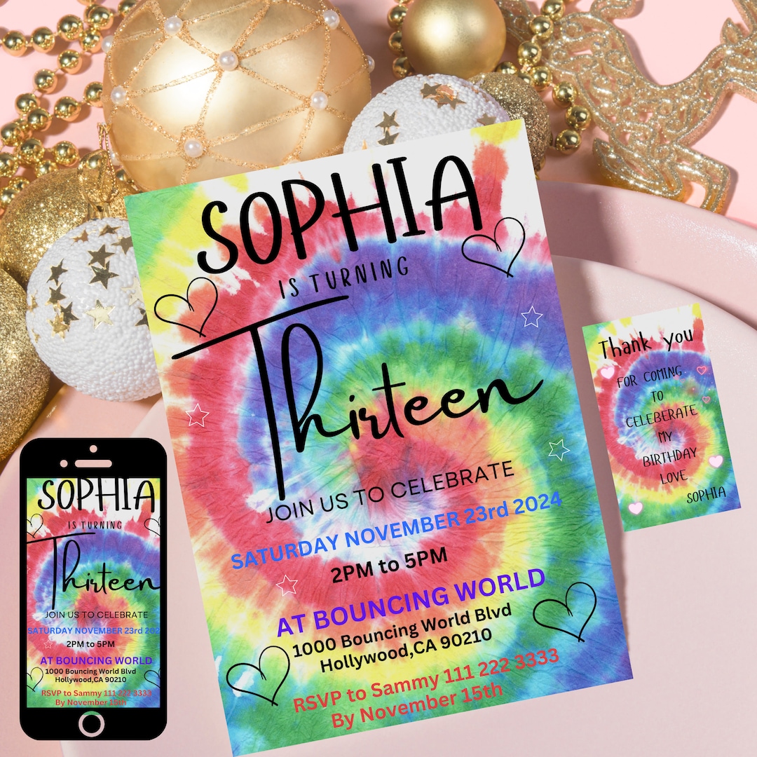 Tie Dye Birthday Invitation Rainbow Tie Dye Birthday Invitations ...