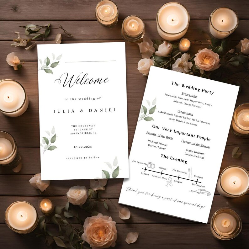 Wedding Program Template, Modern Ceremony Program, Infographic Timeline ...