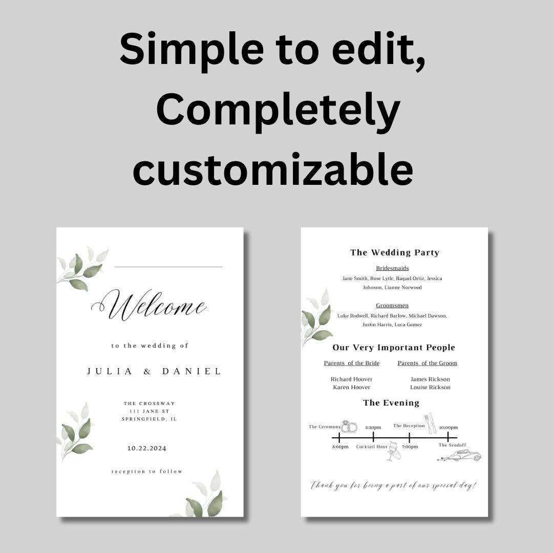 Wedding Program Template, Modern Ceremony Program, Infographic Timeline ...